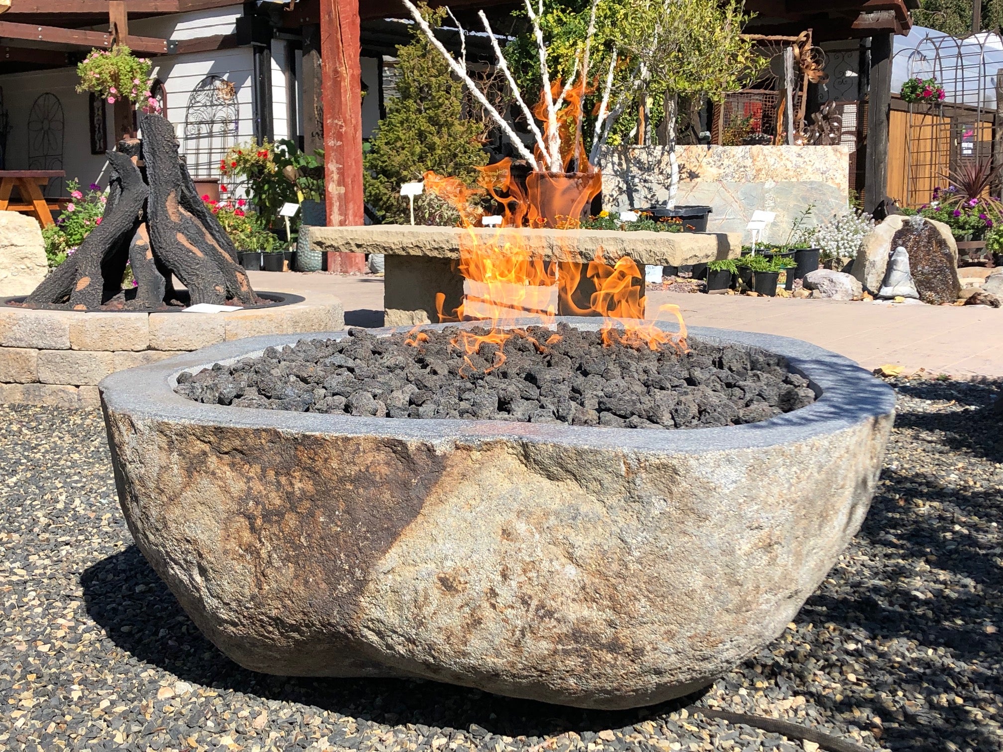 Natural Stone Gas Fire Pits, Hand Cut From Real Rock & River Boulders ...