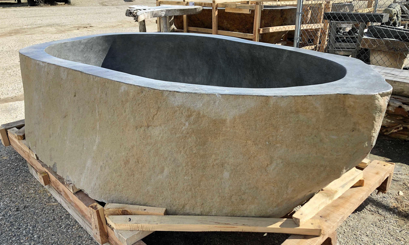 River Boulder Natural Stone Bathtub, Real Rock, from Impact Imports