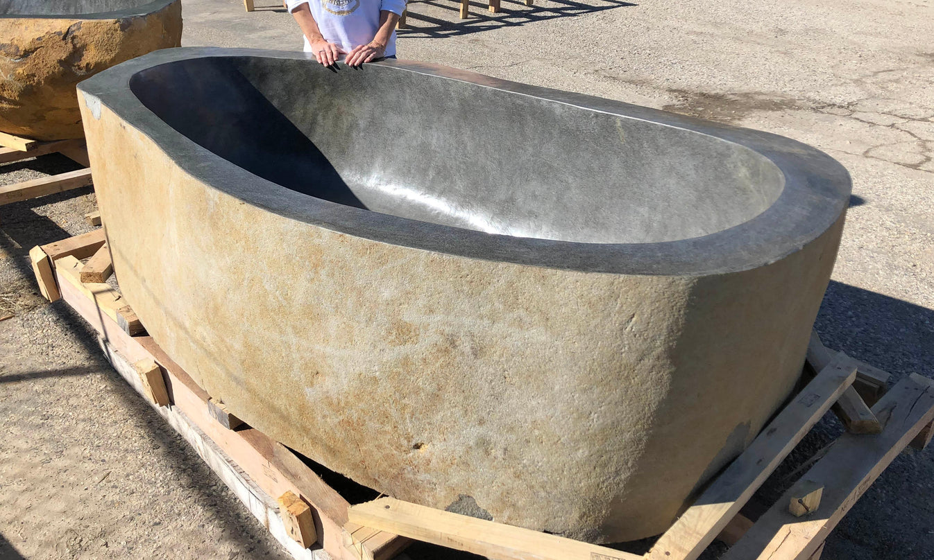 River Boulder Natural Stone Bathtub, Real Rock, from Impact Imports